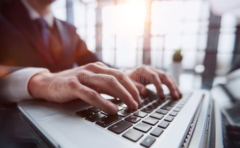 Closeup Image of a Man Working and Typing on Laptop Computer Keyboard ...