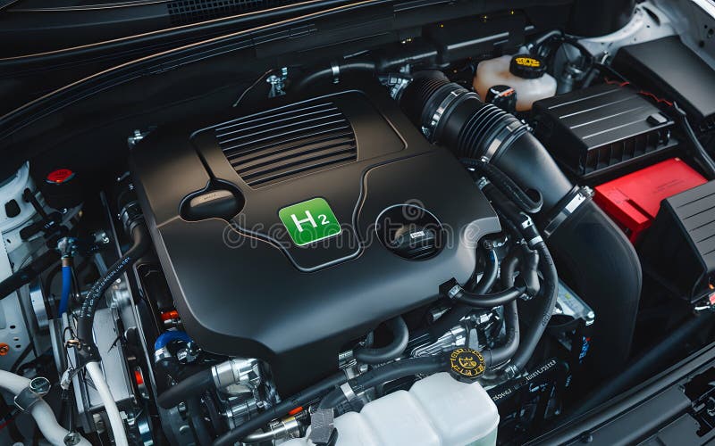 Modern Hydrogen Fuel Cell Car Engine Detailed Closeup Image Eco Power ...