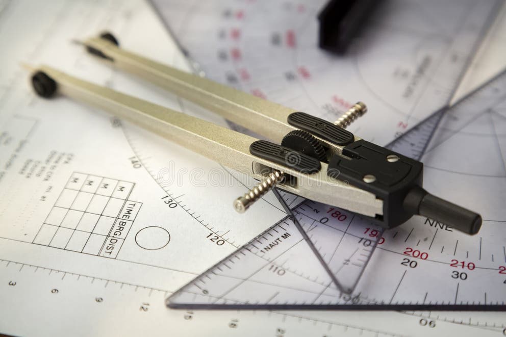 Closeup Image of a Navigator S Radar Plotting Chart with a Triangle and ...