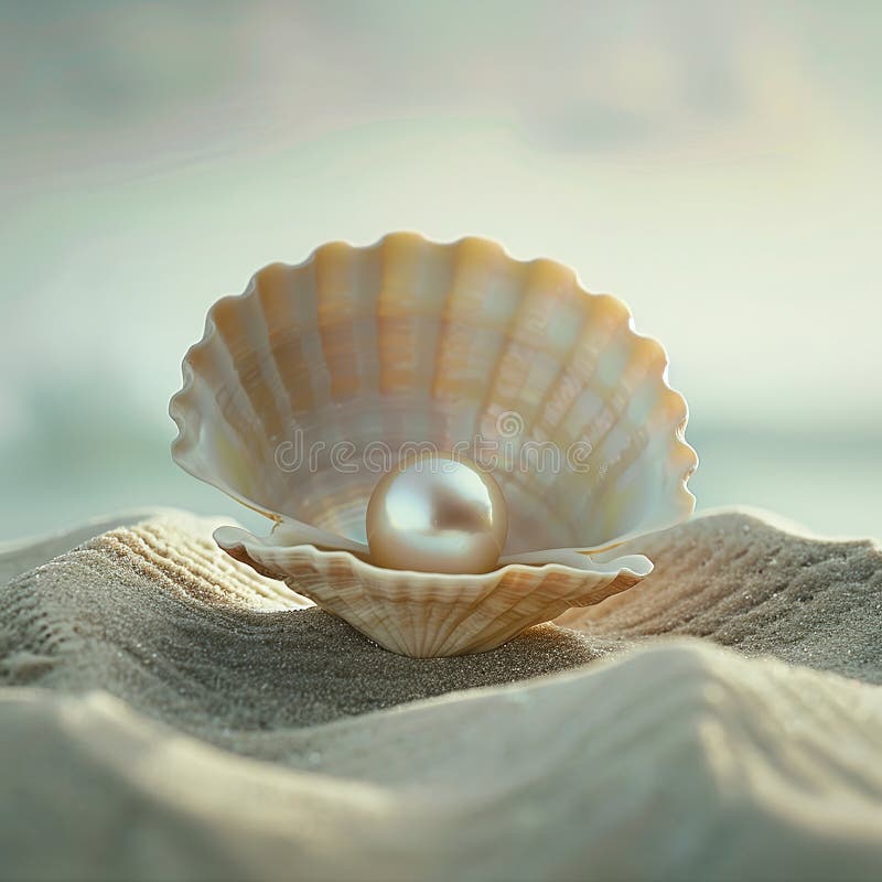 Closeup Image of Ocean Shining Pearl Over the Sand. Generative Ai Stock ...