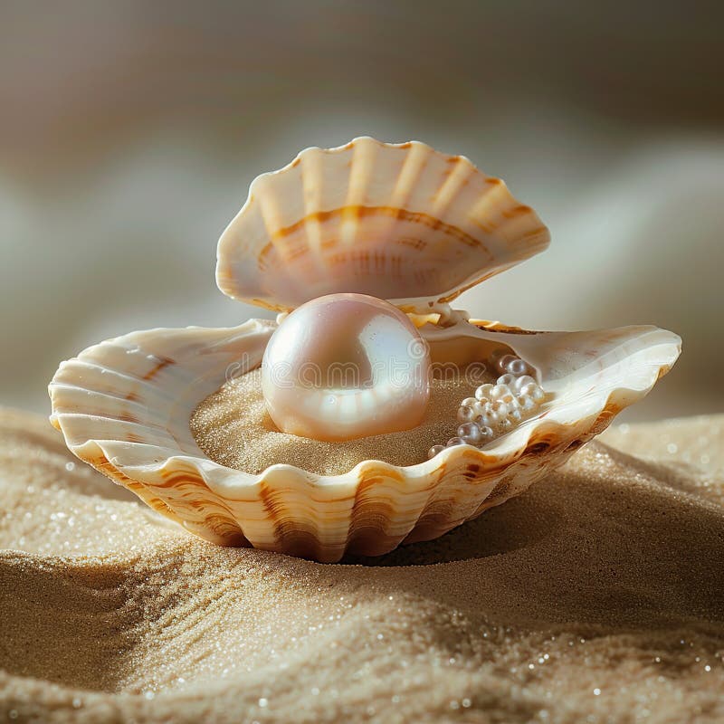 Closeup Image of Ocean Shining Pearl Over the Sand. Generative Ai Stock ...