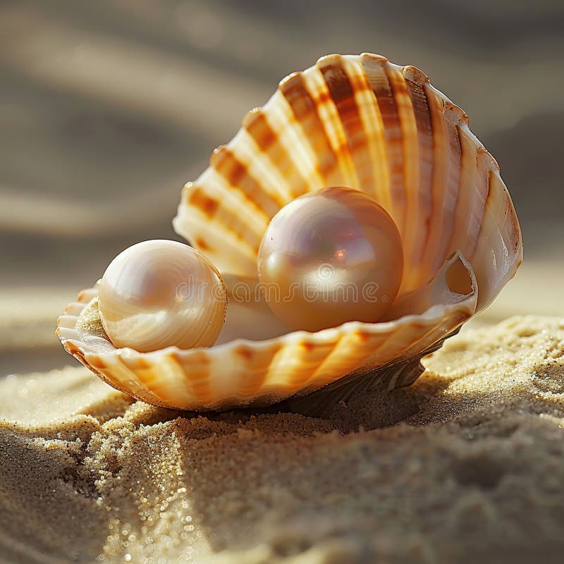 Closeup Image of Ocean Shining Pearl Over the Sand. Generative Ai Stock ...