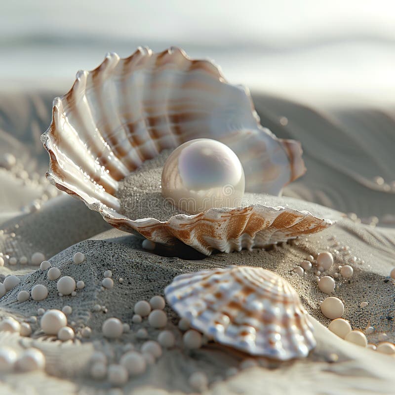 Closeup Image of Ocean Shining Pearl Over the Sand. Generative Ai Stock ...