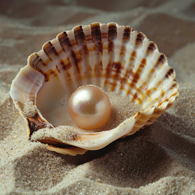 Closeup Image of Ocean Shining Pearl Over the Sand. Generative Ai Stock ...