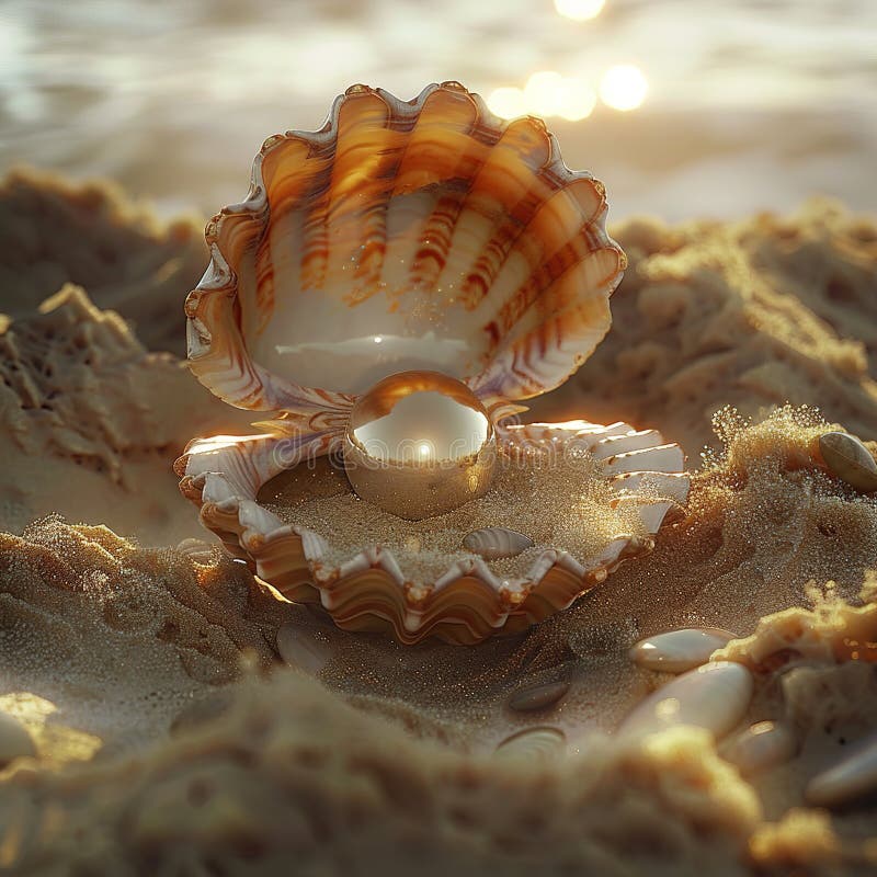 Closeup Image of Ocean Shining Pearl Over the Sand. Generative Ai Stock ...