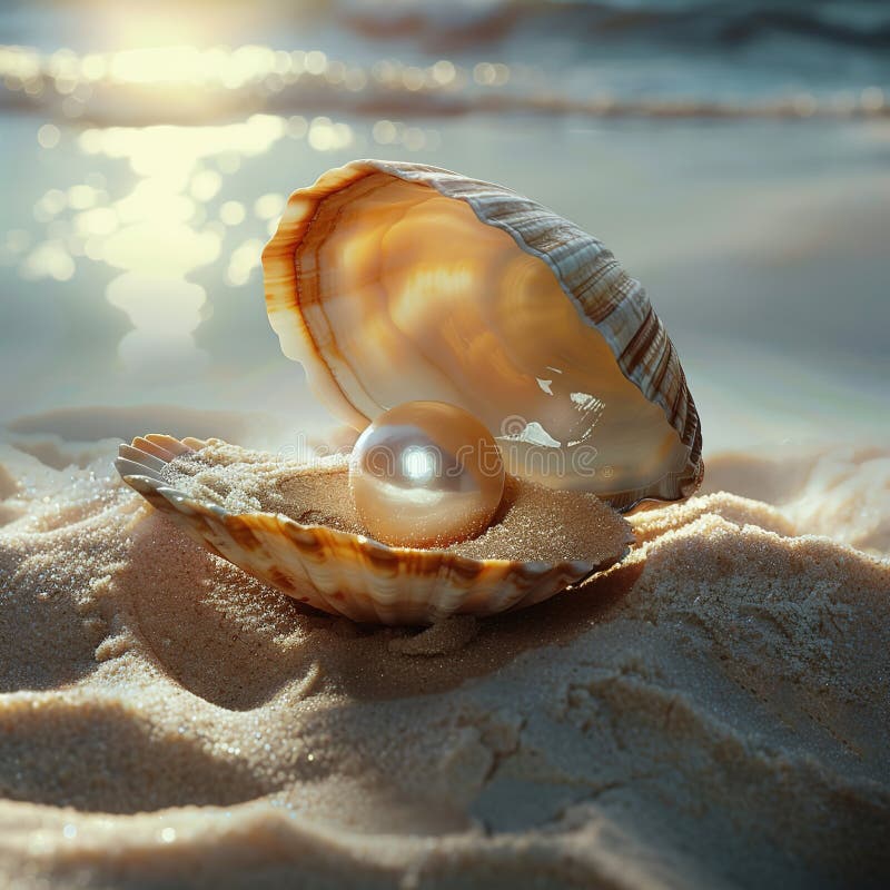 Closeup Image of Ocean Shining Pearl Over the Sand. Generative Ai Stock ...
