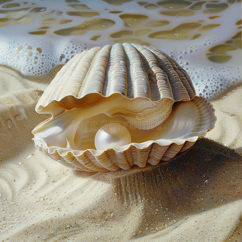 Closeup Image of Ocean Shining Pearl Over the Sand. Generative Ai Stock ...