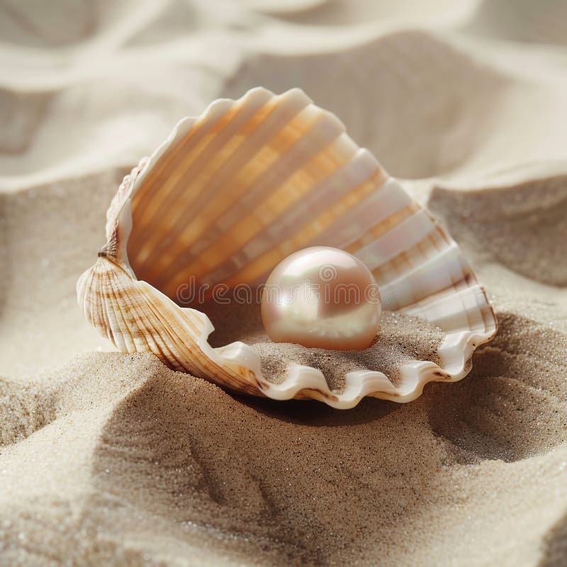 Closeup Image of Ocean Shining Pearl Over the Sand. Generative Ai Stock ...