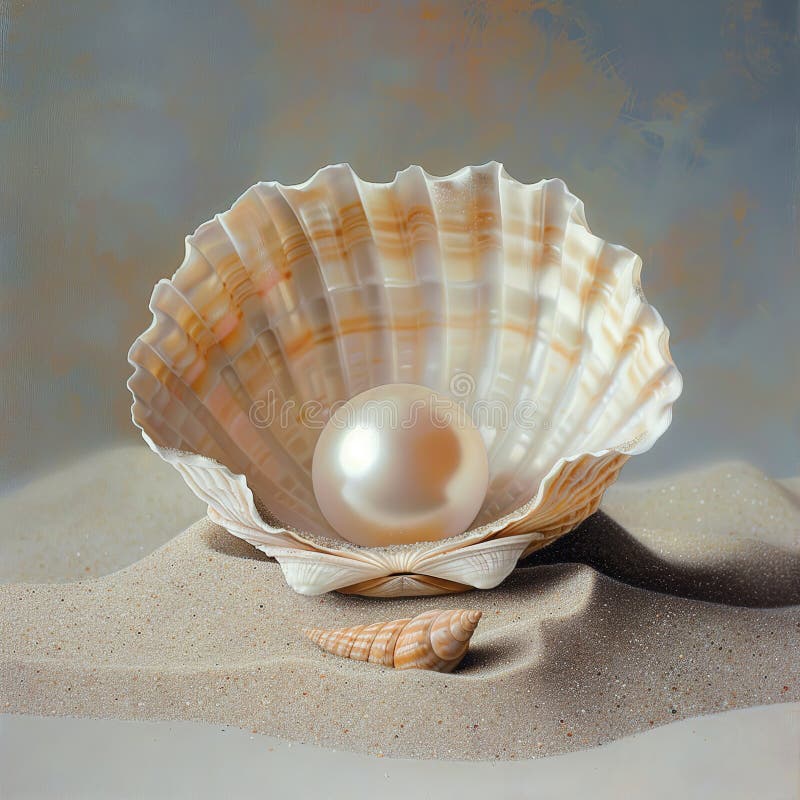 Closeup Image of Ocean Shining Pearl Over the Sand. Generative Ai Stock ...
