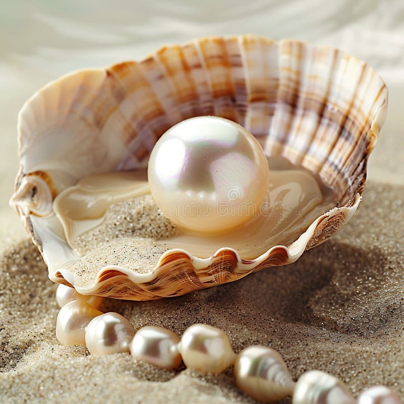 Closeup Image of Ocean Shining Pearl Over the Sand. Generative Ai Stock ...