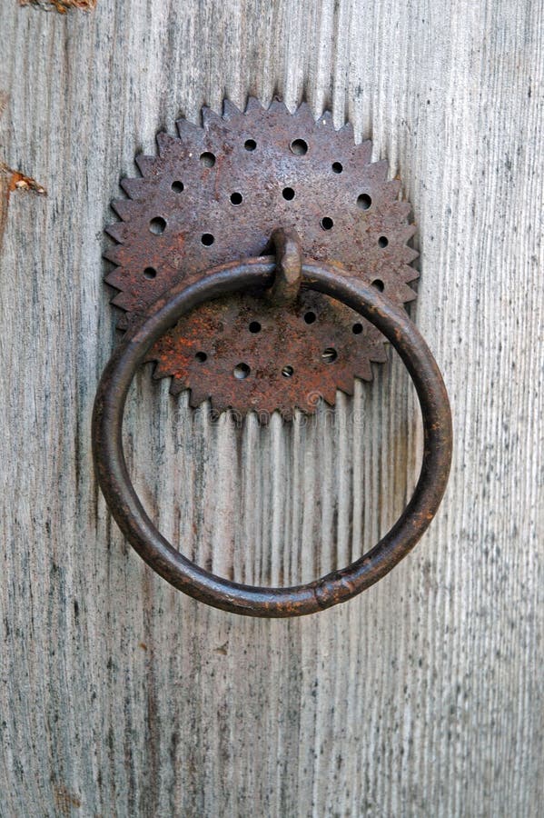 Closeup Image of Old Door with Circle Iron Door-handle Stock Photo ...
