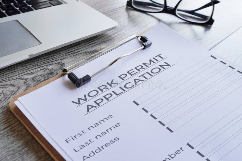 Closeup Image of Paper Clipboard with Work Permit Application Form ...
