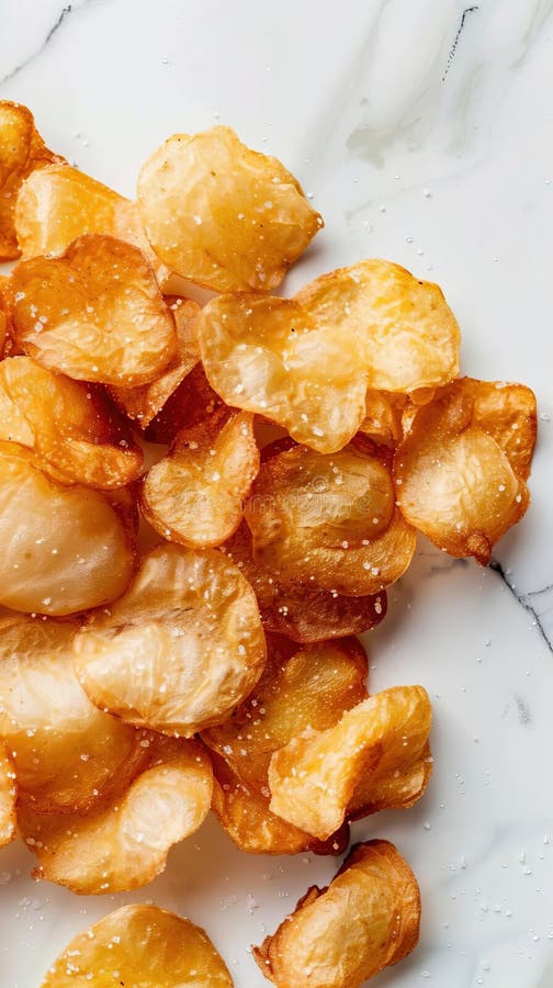 Closeup Image of Perfectly Cooked Fried Garlic Chips Placed on a Plain ...
