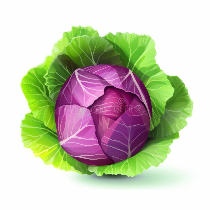 Stylized Purple Cabbage on White Background - Realistic and Bold Stock ...