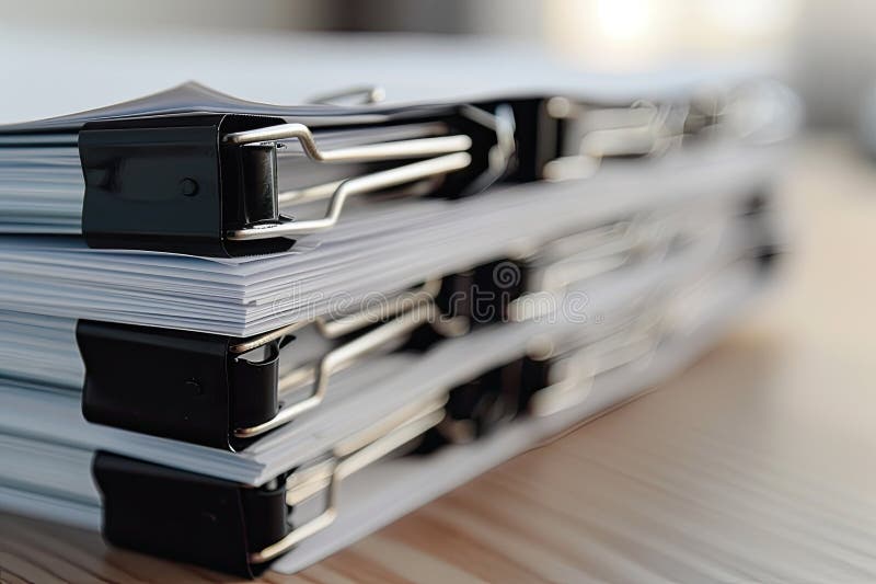 Closeup Shot of Nickel Metal Clips on Paper Binders Stack Stock ...