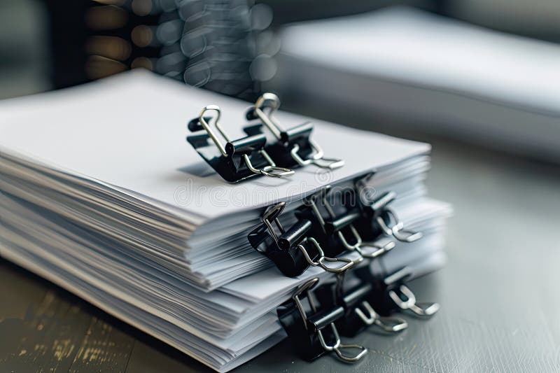 Closeup Shot of Nickel Metal Clips on Paper Binders Stack Stock ...