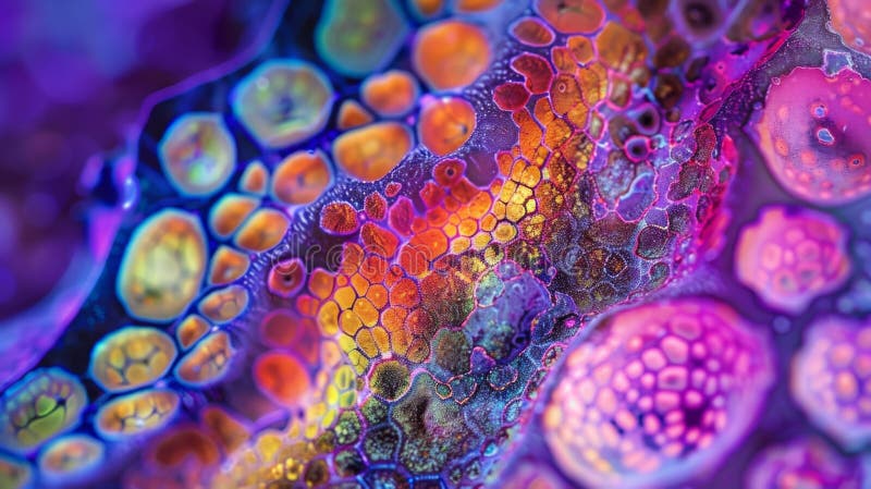 A Closeup Image of a Tissue Section Under Fluorescence Microscopy with ...