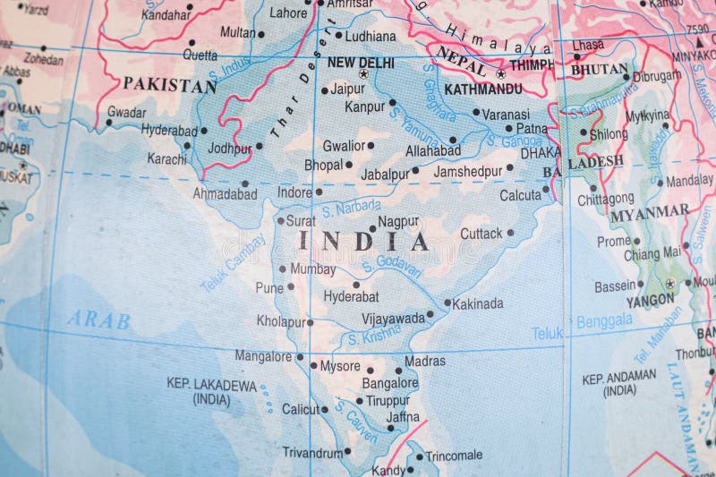 Closeup of India World Map. Stock Image - Image of atlas, bangladesh ...