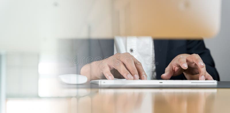 Closeup of Indian Businessman Typing on Keyboard and Scrolling Mouse at ...