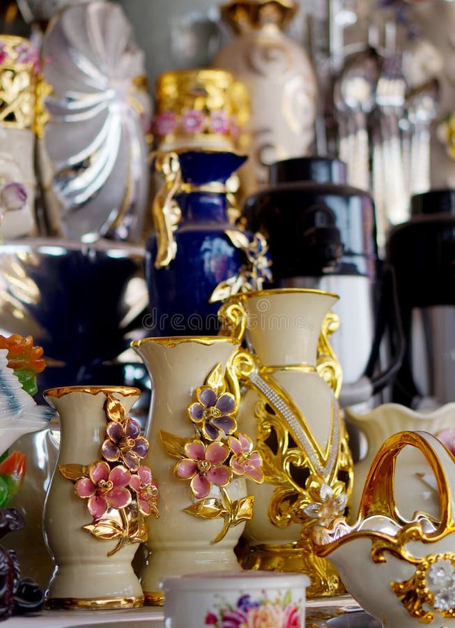 Closeup of Indian Kitchenware or Table Ware Display Stock Image - Image ...