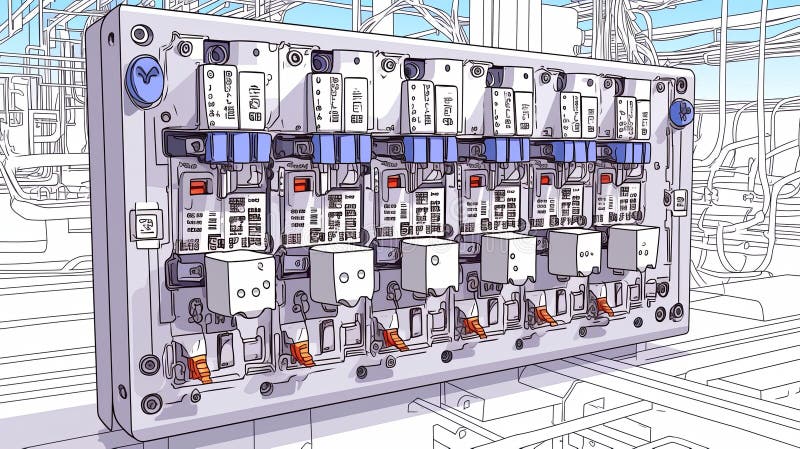 Closeup of an Industrial Electrical Panel with Fuses and Circuit ...