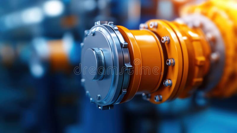 Closeup of an Industrial Machine Component with Orange Details Stock ...