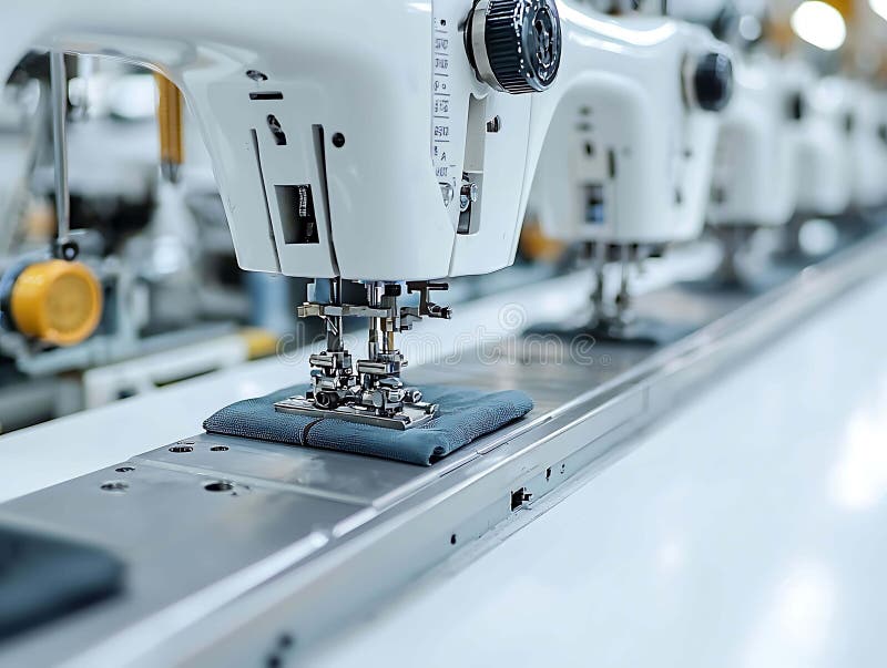 Closeup of Industrial Sewing Machines in Action, Showcasing Precision ...