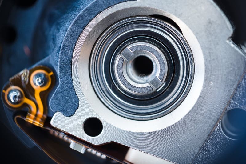 Closeup Inside the Hard Drive, Read Write Head Actuator Axis Stock ...
