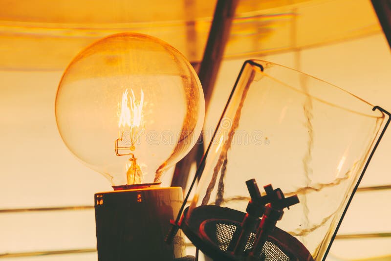 Inside of a Lighthouse Showing the Light Bulb Interior. Stock Photo ...