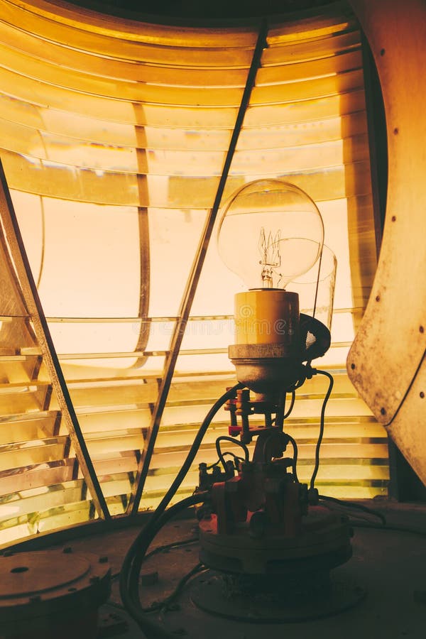 Inside of a Lighthouse Showing the Light Bulb Interior. Stock Image ...