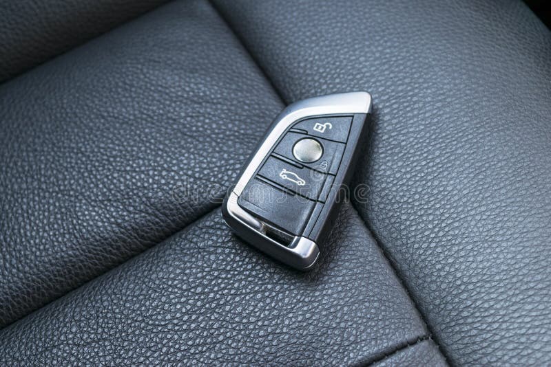 Closeup Inside Vehicle of Wireless Key Ignition. Start Engine Key. Car ...
