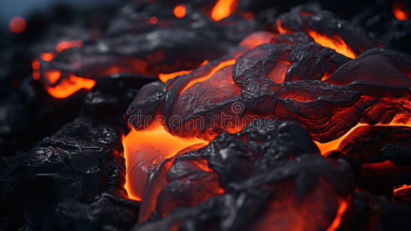 Closeup of Intense Lava Flow with Bubbling Magma and Molten Rock Stock ...