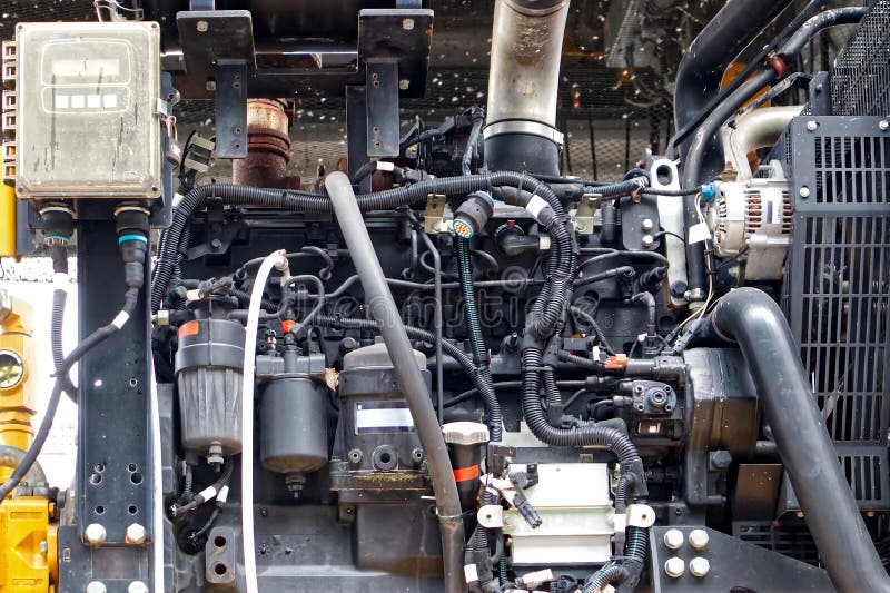 Closeup of the Internal Combustion Engine of a Large Water Pump Stock ...