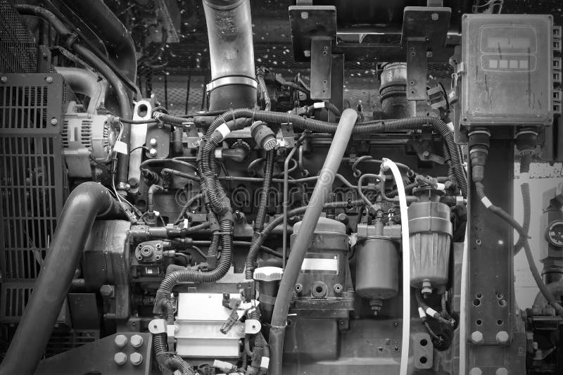 Closeup of the Internal Combustion Engine of a Large Water Pump Stock ...