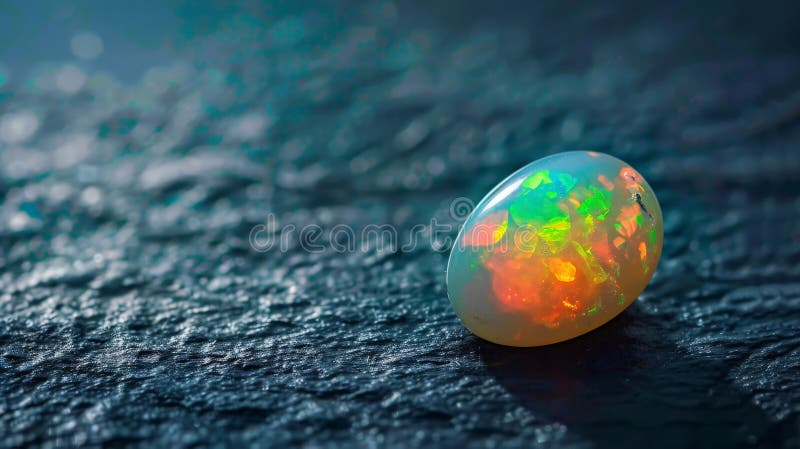CloseUp of Iridescent Opal Gemstone on Dark Textured Surface Stock ...
