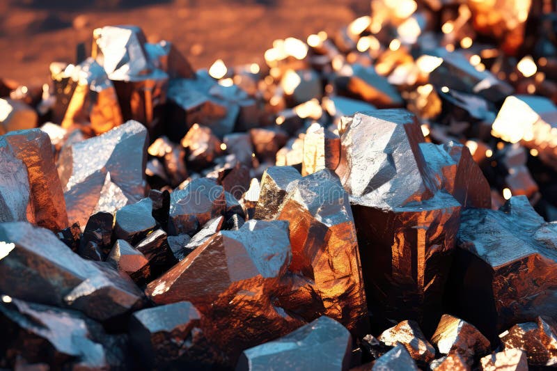 Closeup of Iron Ore Rocks Gleaming with Metallic Shine. Generative AI ...