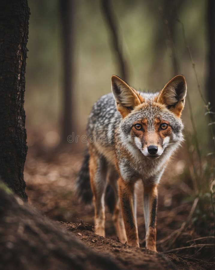 Closeup of a Jackal or Fox in Wildlife Safari. Stock Illustration ...