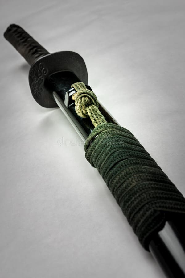Closeup of Japanese Sword with Bright and Selective Focus on Knot and ...