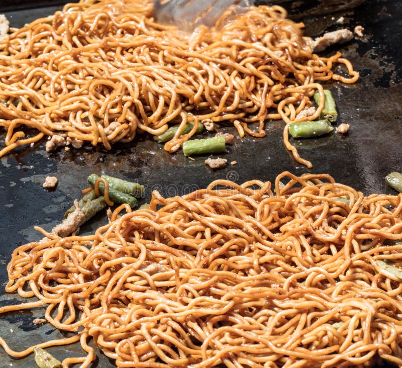 Closeup of the Japanese Yakisoba Fried Noodles Texture in the Process ...