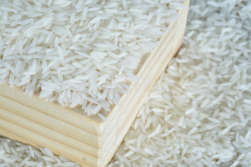 Closeup Jasmine Rice in Wooden Box Stock Image - Image of grain ...