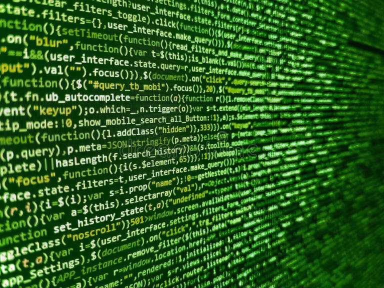 Closeup of Java Script and HTML Code. Database Bits Access Stream ...