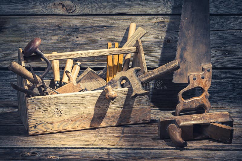 Closeup of Joinery Tool Box in Rustic Wooden Shed Stock Image - Image ...