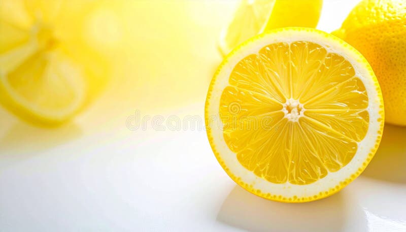 Closeup of a Juicy Lemon Slice on White Background Stock Illustration ...