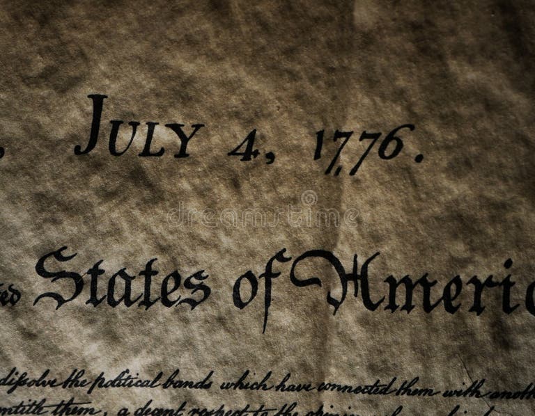 Closeup of July 4, 1776 Text on the Declaration of Independence Stock ...