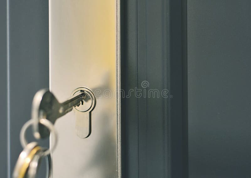 Key Inserted in a Door Lock Stock Image - Image of insert, protection ...