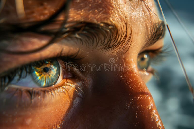 Closeup of Kite Surfers Eyes with Reflections of Sunset Stock Image ...