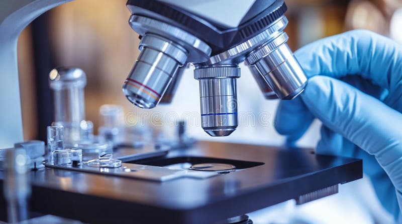 Closeup of a Lab Technician Analyzing Samples Under a Microscope for ...