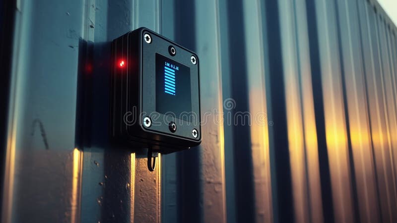 A Closeup of a Labeled Shipping Container with a Hightech Tracking ...