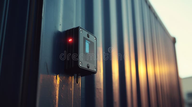 A Closeup of a Labeled Shipping Container with a Hightech Tracking ...