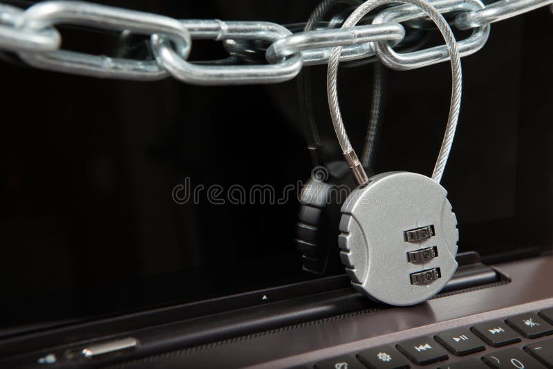 Closeup of Laptop with Chains and Lock. Information Security Concept ...